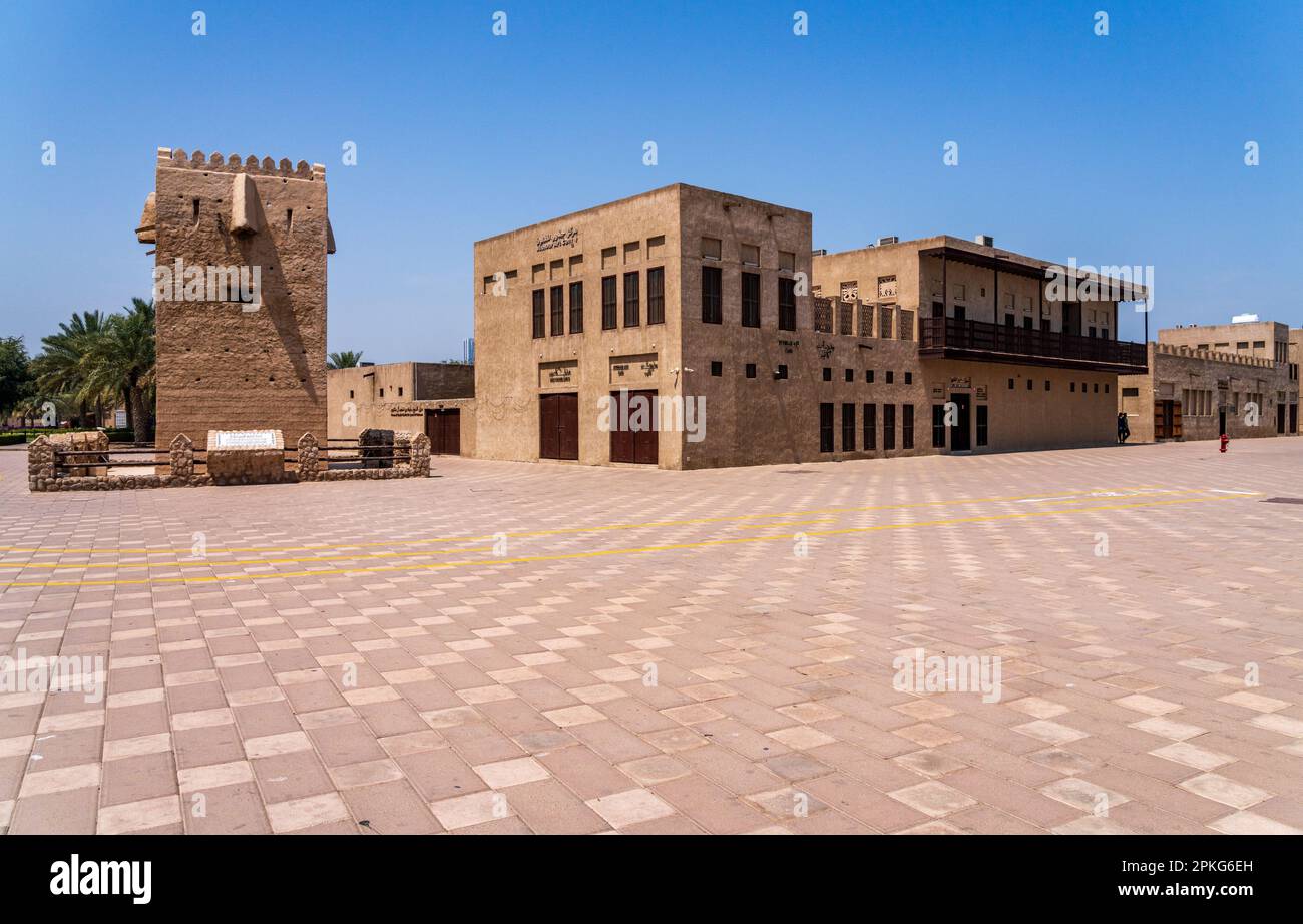 Dubai, UAE - 31 March 2023: Wide courtyard at entrance to Al Shindagha ...
