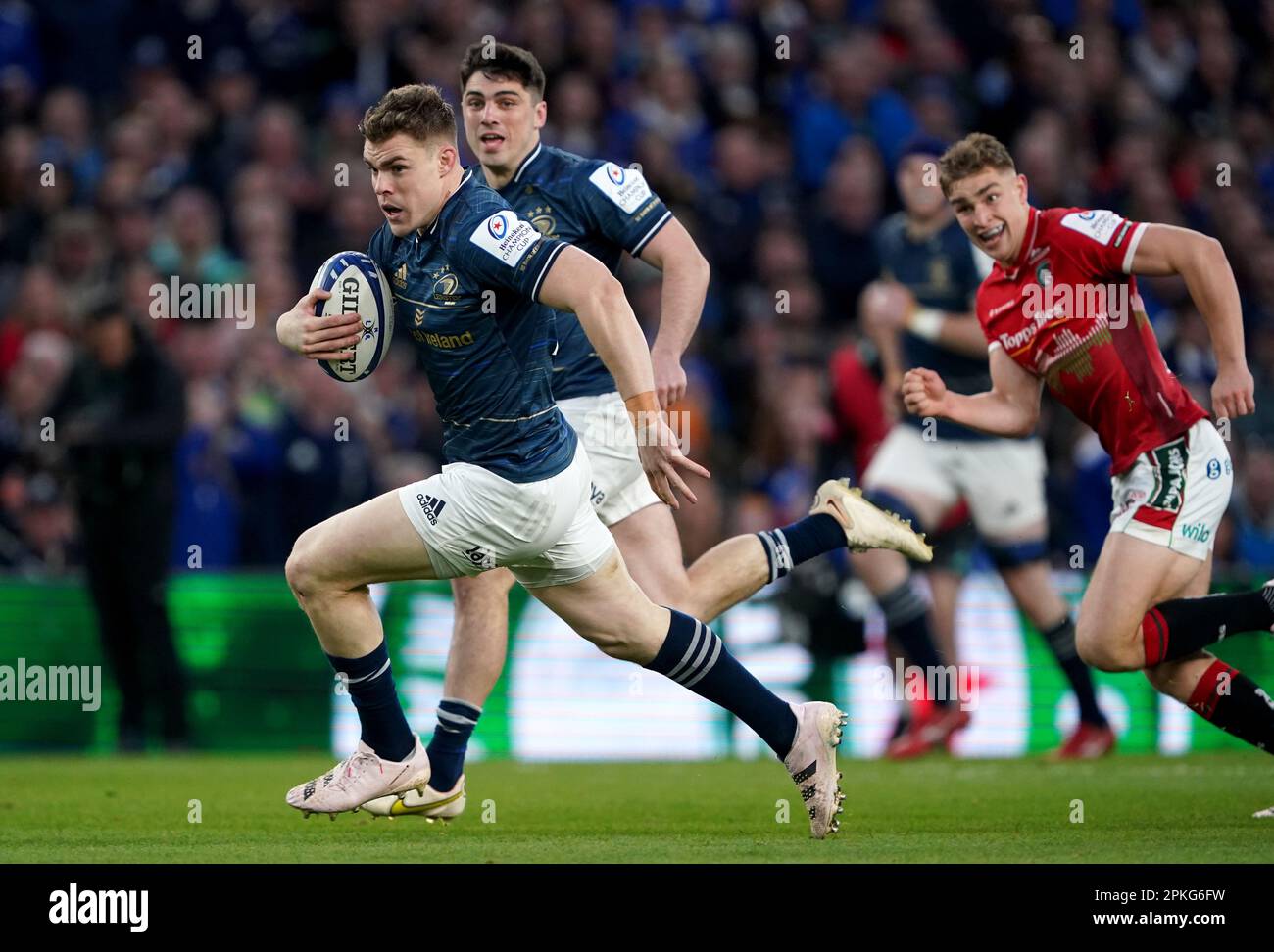 Leinster’s Gary Ringrose breaks through on his way to score a try ...