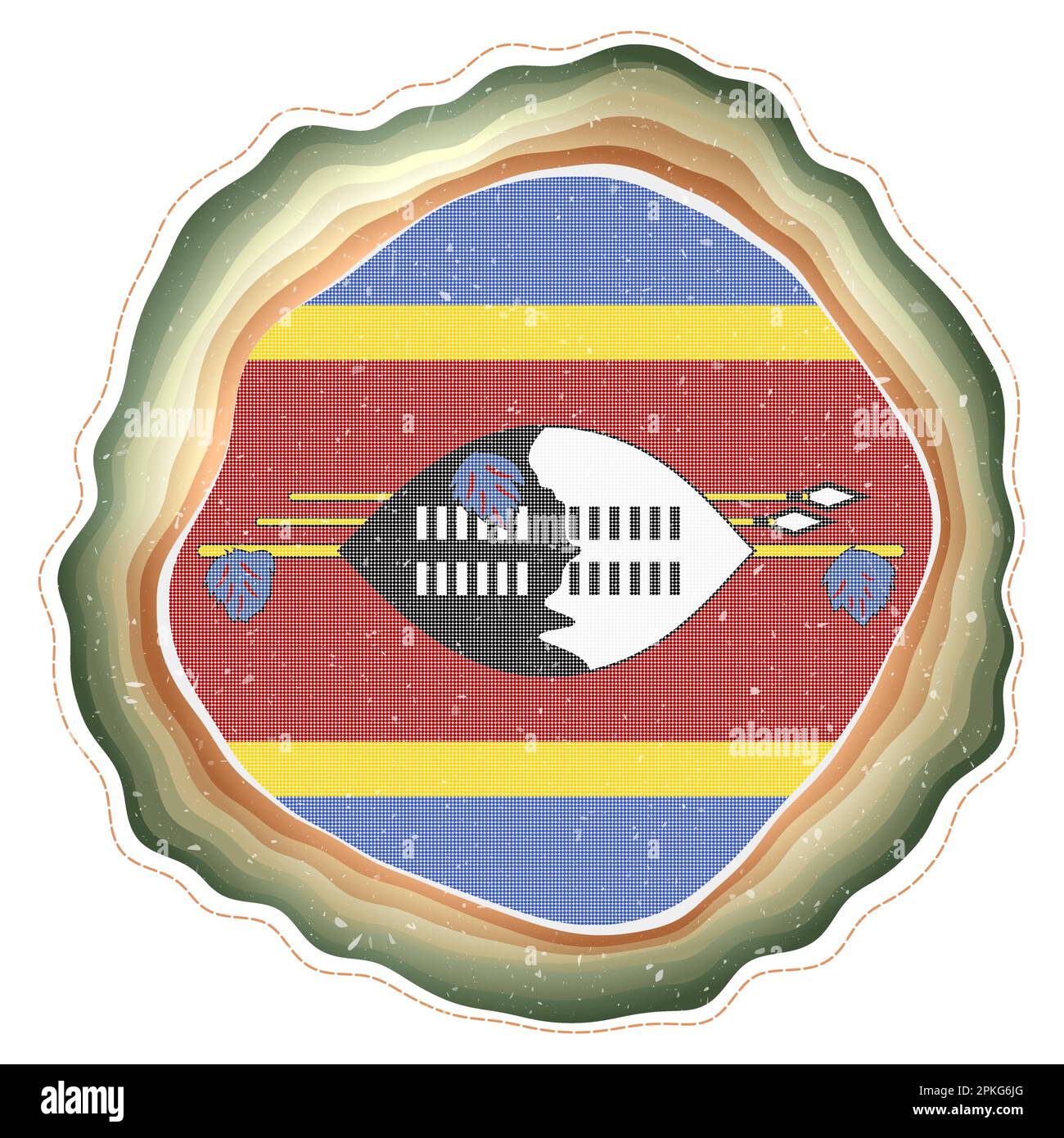 Swaziland flag in frame. Badge of the country. Layered circular sign around Swaziland flag ...