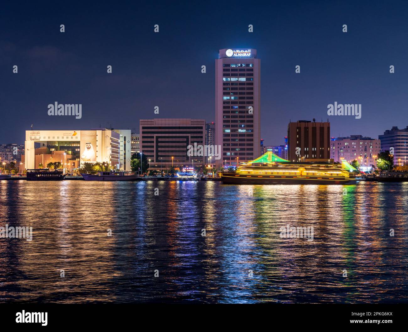 Dubai, UAE - 30 March 2023: View across the Creek towards Deira as tour ...