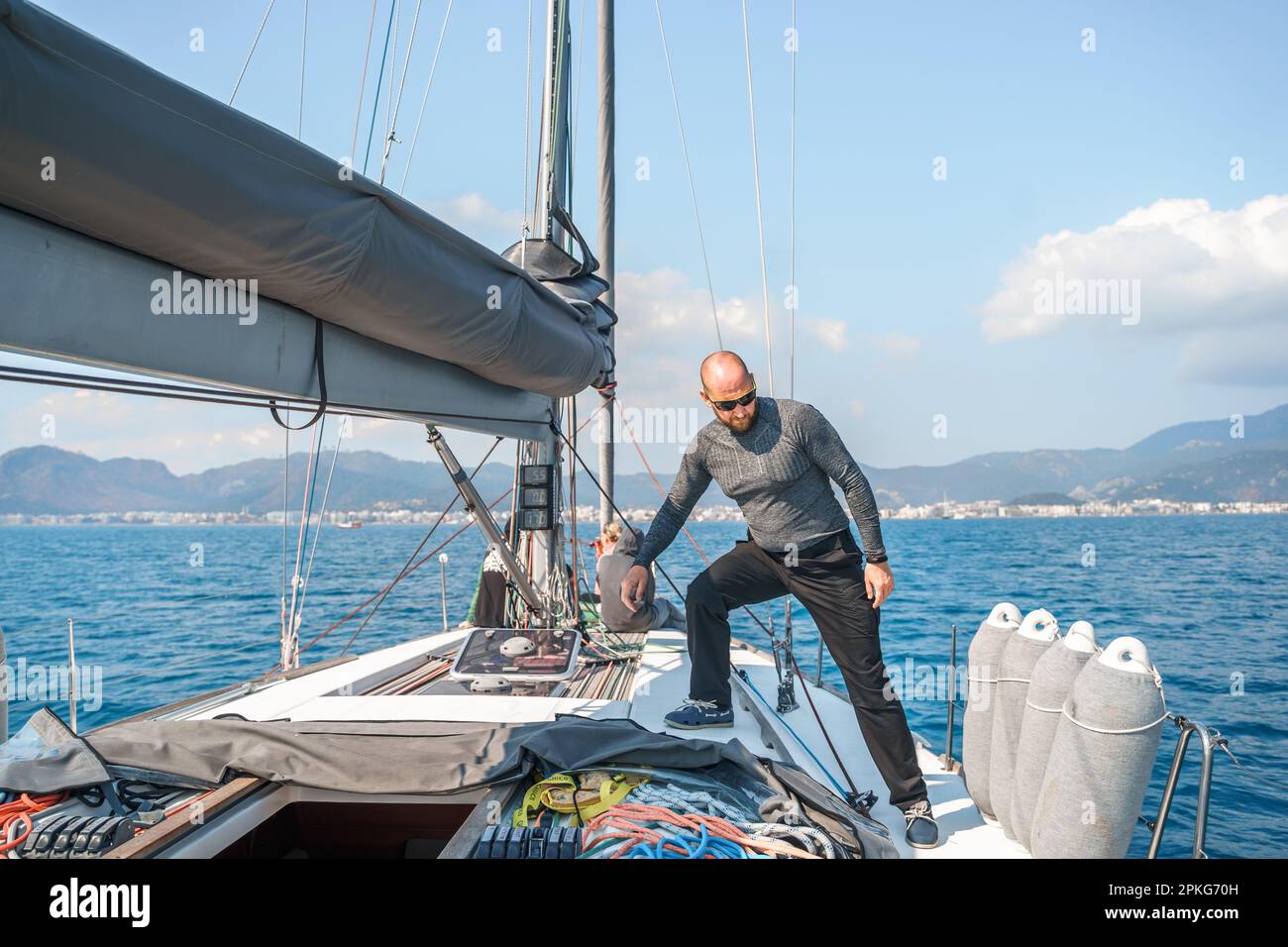 Voyage race sail on professional sport sea yacht. Yachting summer ...