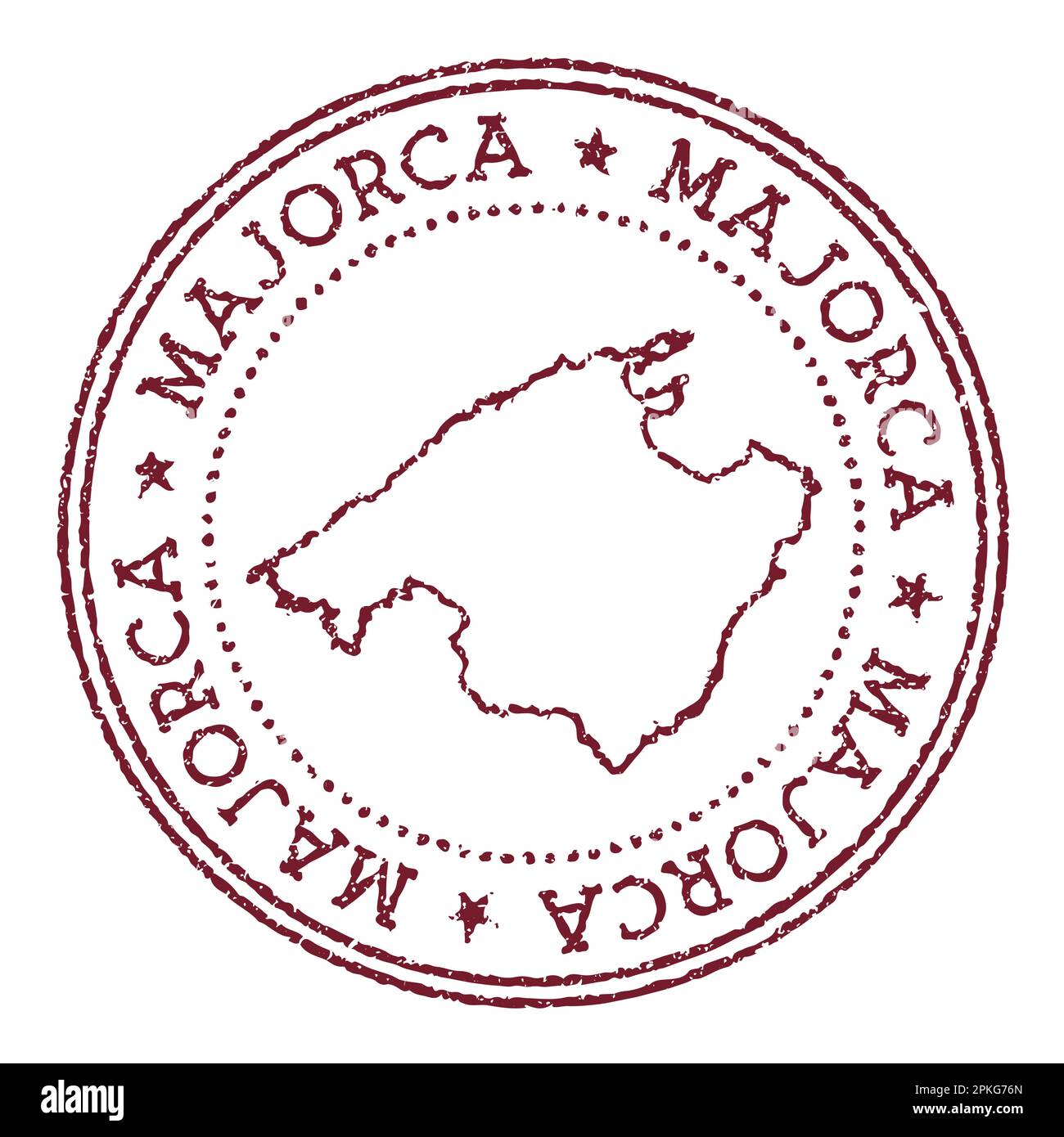 Majorca round rubber stamp with island map. Vintage red passport stamp ...
