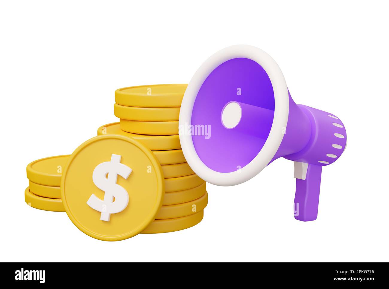 coin stack megaphone speaker 3d render illustration in minimal cartoon ...