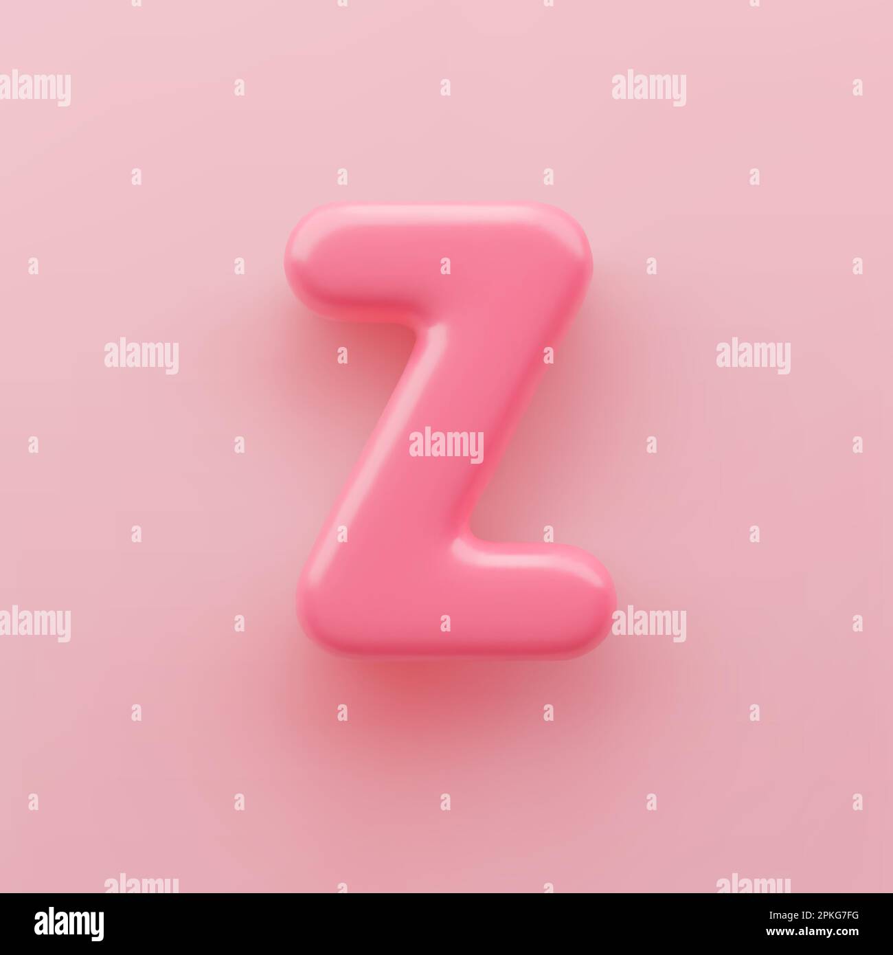 3D Pink uppercase letter Z with a glossy surface on a pink background ...