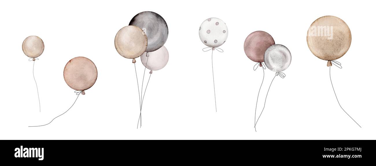 Air Balloons. Hand drawn Watercolor illustration with balloons for ...