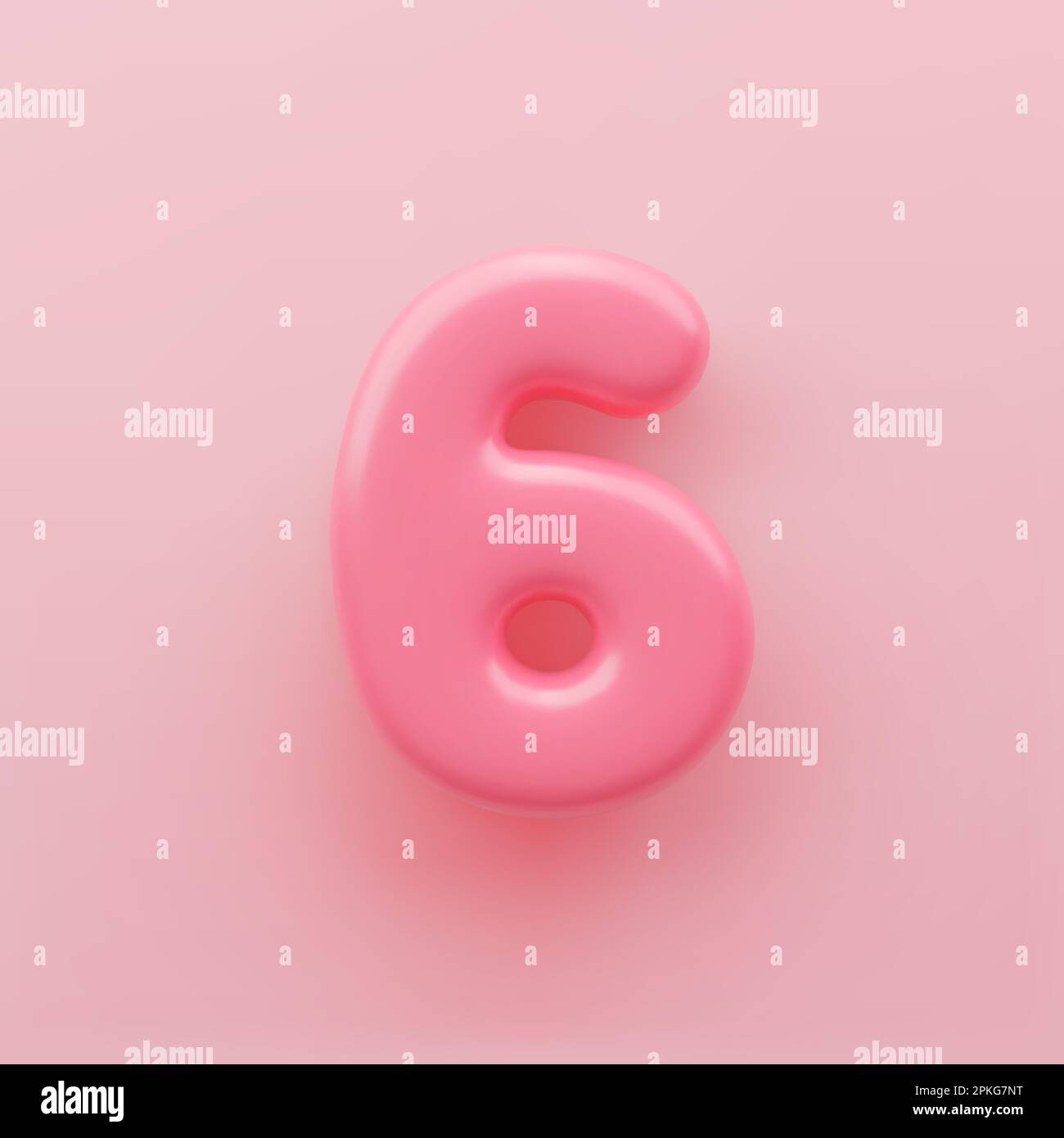 3D Pink number 6 with a glossy surface on a pink background Stock ...