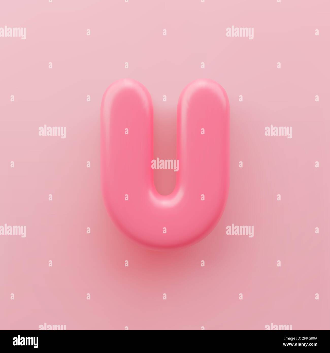 3D Pink uppercase letter U with a glossy surface on a pink background ...