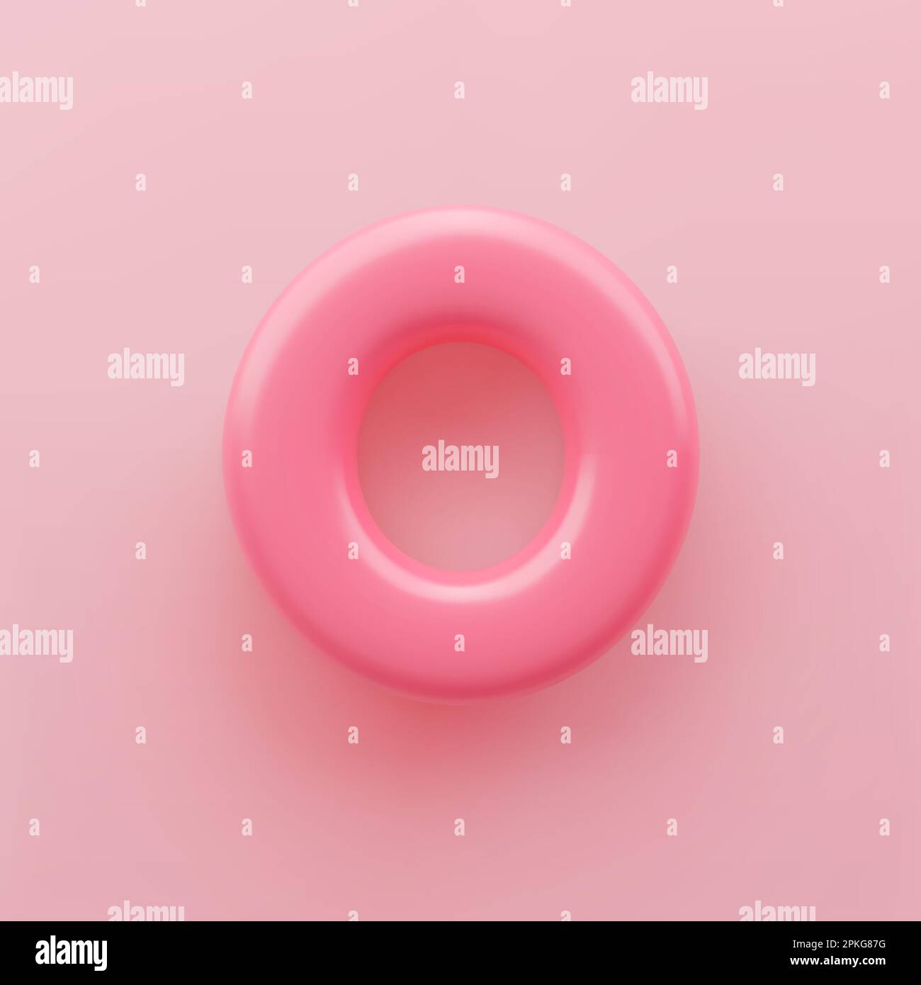 3D Pink uppercase letter O with a glossy surface on a pink background ...