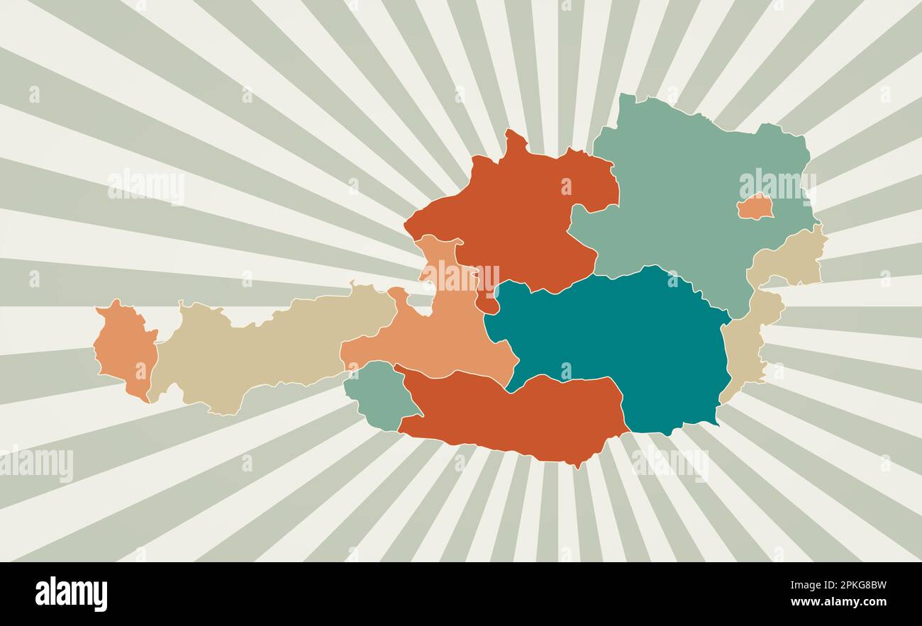 Austria map. Poster with map of the country in retro color palette ...