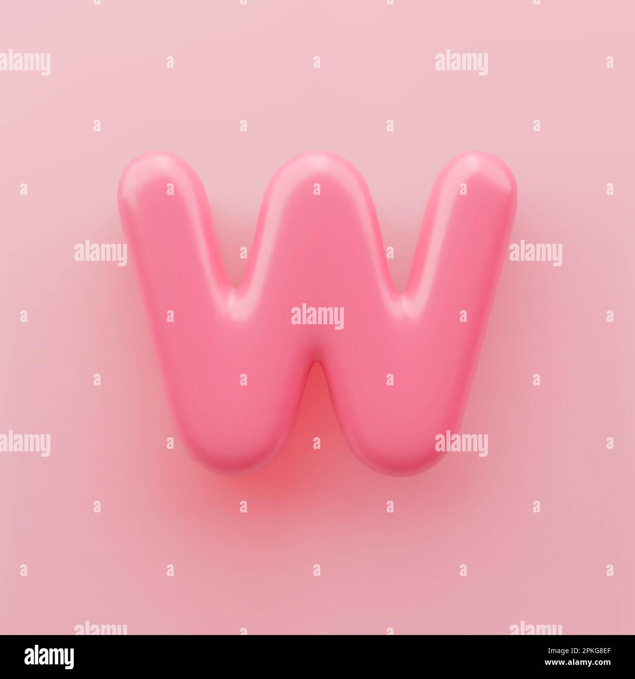 3D Pink uppercase letter W with a glossy surface on a pink background ...