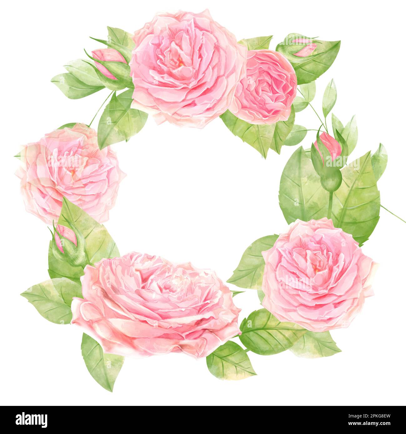 Roses round watercolor frame for greeting card as invitation card for ...