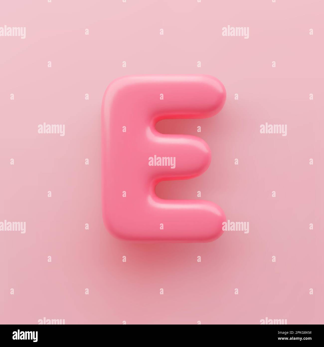 3D Pink uppercase letter E with a glossy surface on a pink background ...