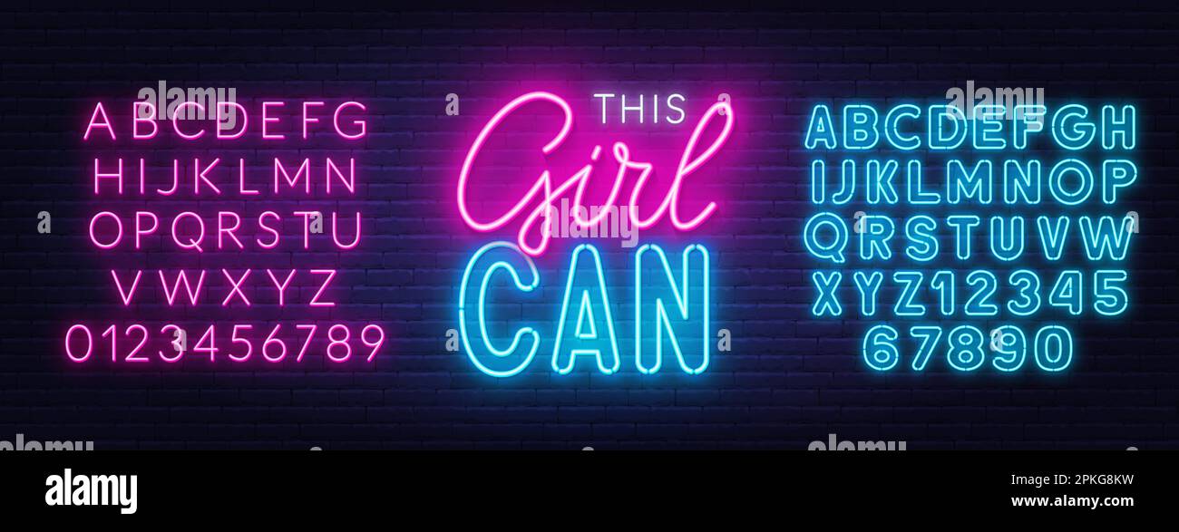 This Girl Can neon lettering on brick wall background Stock Vector ...