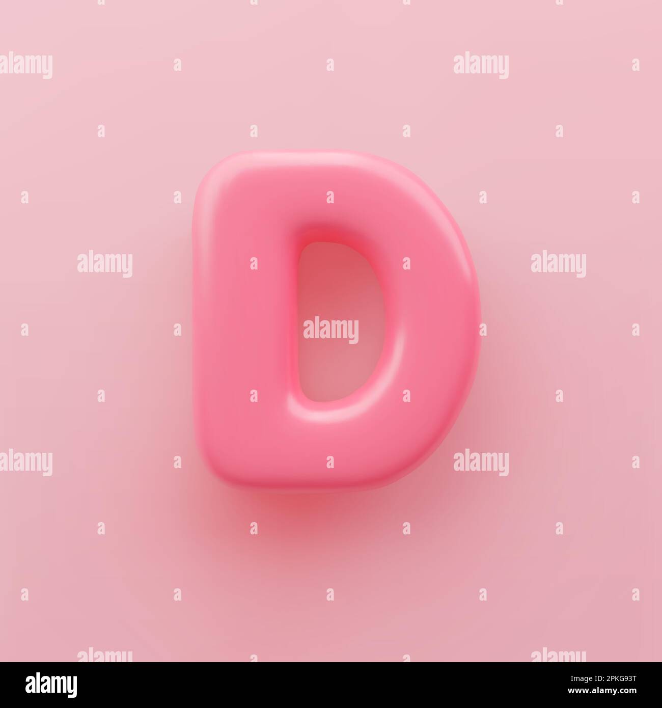 3D Pink uppercase letter D with a glossy surface on a pink background ...