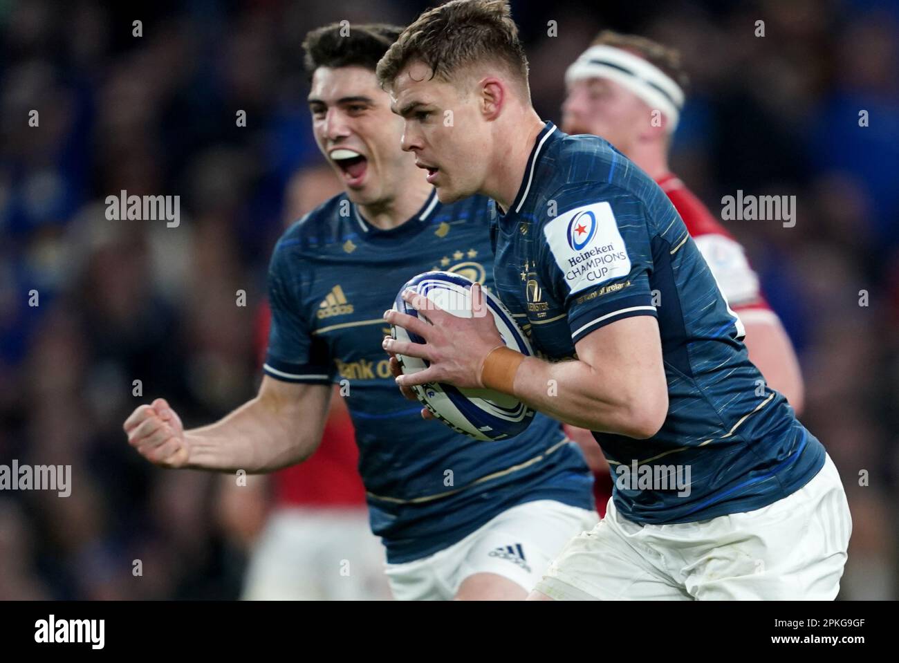 Leinster’s Gary Ringrose on his way to score a try during the Heineken ...