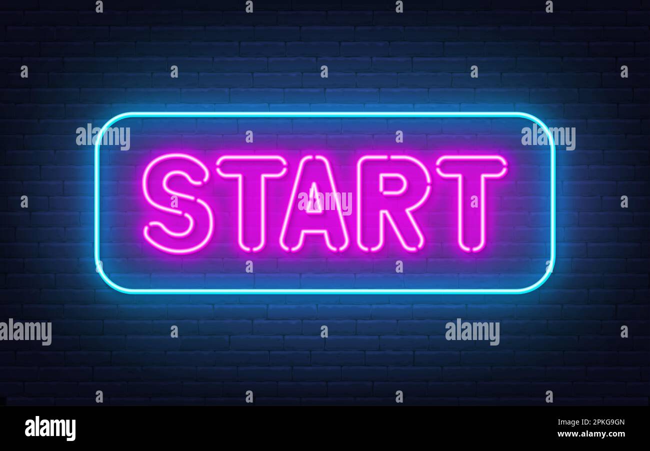 Start neon sign on brick wall background Stock Vector Image & Art - Alamy