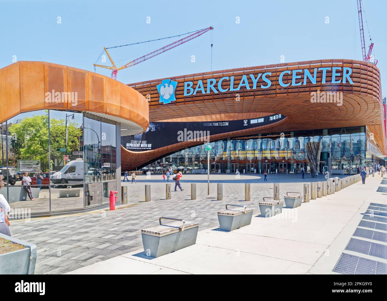 Barclays Center, May, 2015: Construction cranes on Atlantic Avenue and ...