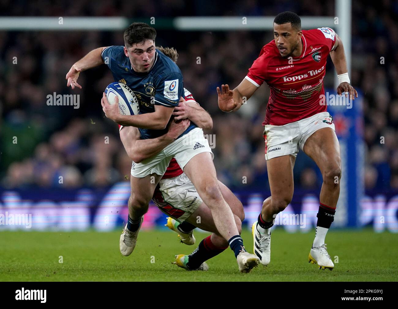 Leicester Tigers’ Harry Potter tackles Leinster’s Jimmy O'Brien during ...