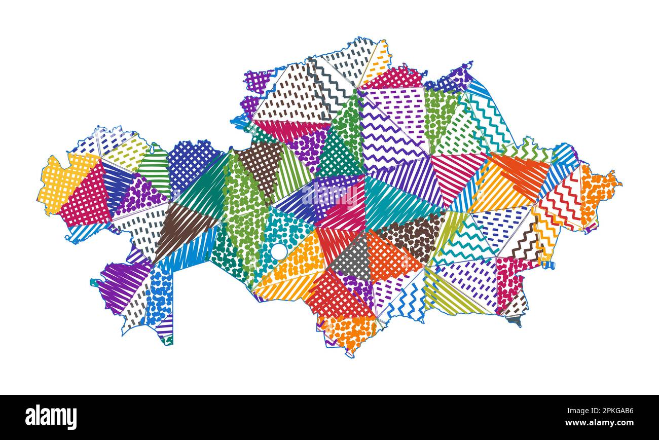 Kid style map of Kazakhstan. Hand drawn polygons in the shape of ...