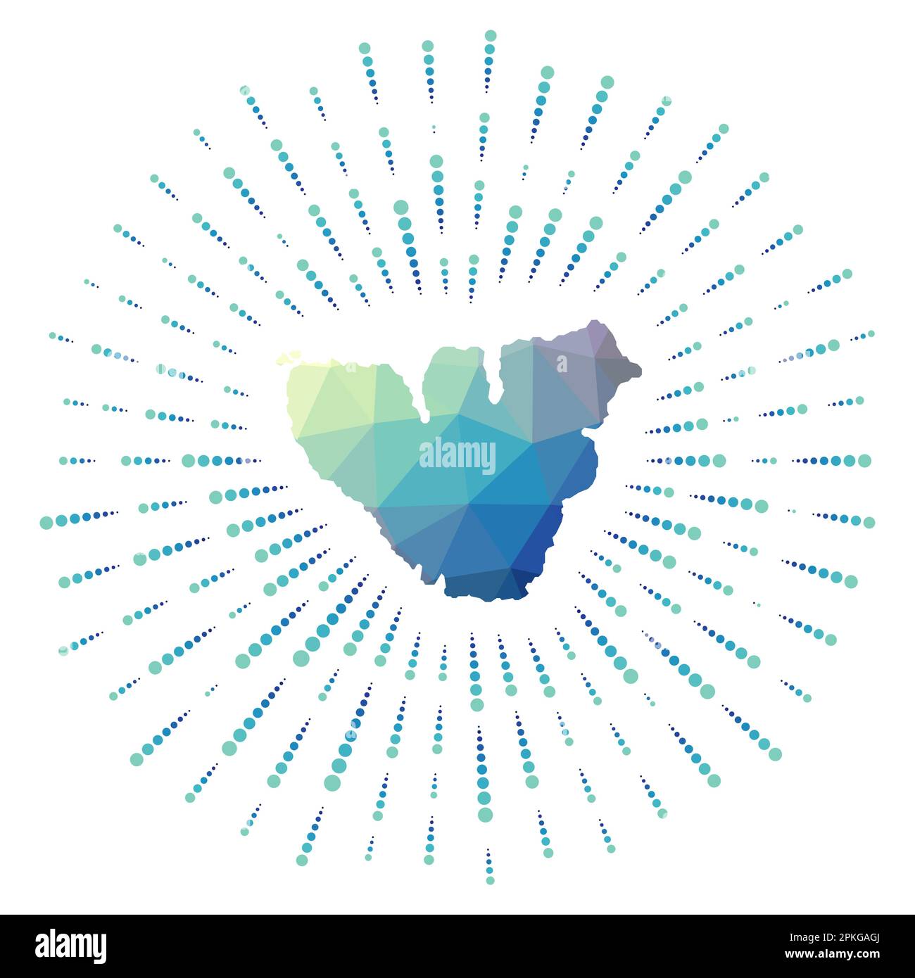 Shape of Moorea, polygonal sunburst. Map of the island with colorful ...