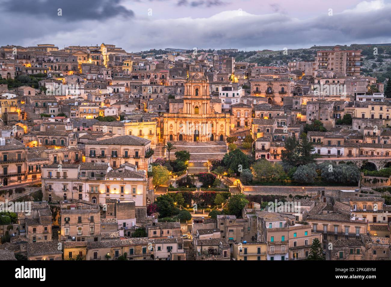 Modica, Sicily, Italy with the Cathedral of San Giorgio at twilight ...