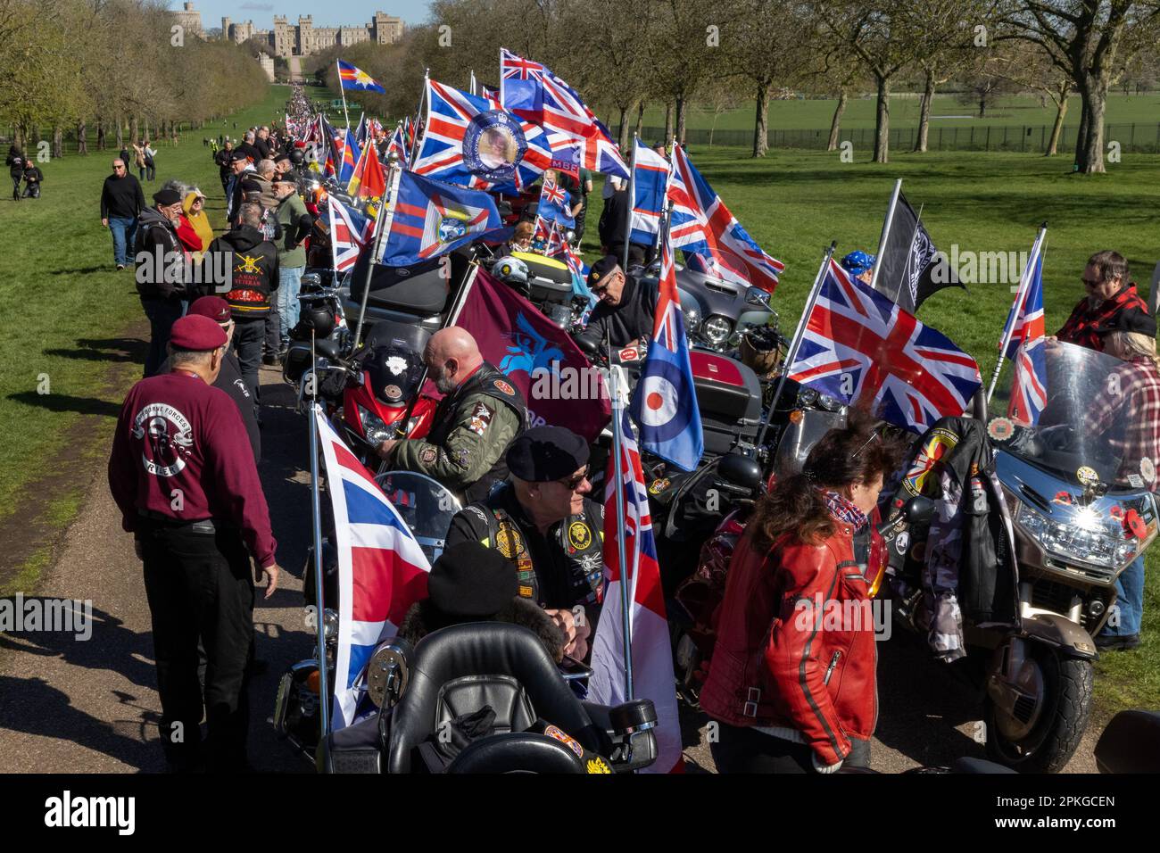 Windsor, UK. 7th April, 2023. Motorcycles and scooters decorated with ...
