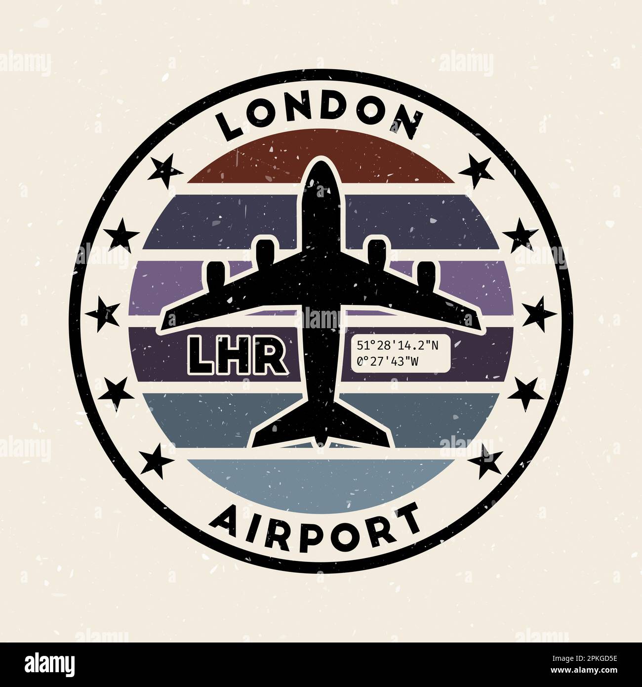London airport insignia. Round badge with vintage stripes, airplane ...