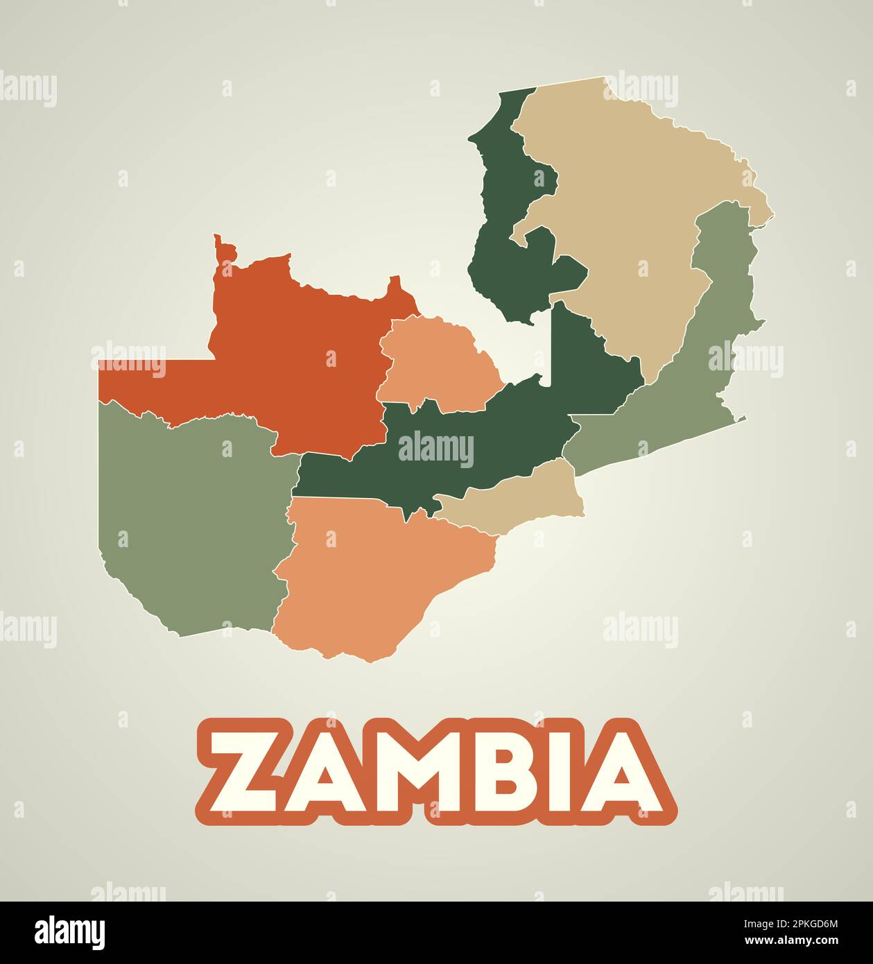 Zambia poster in retro style. Map of the country with regions in autumn ...