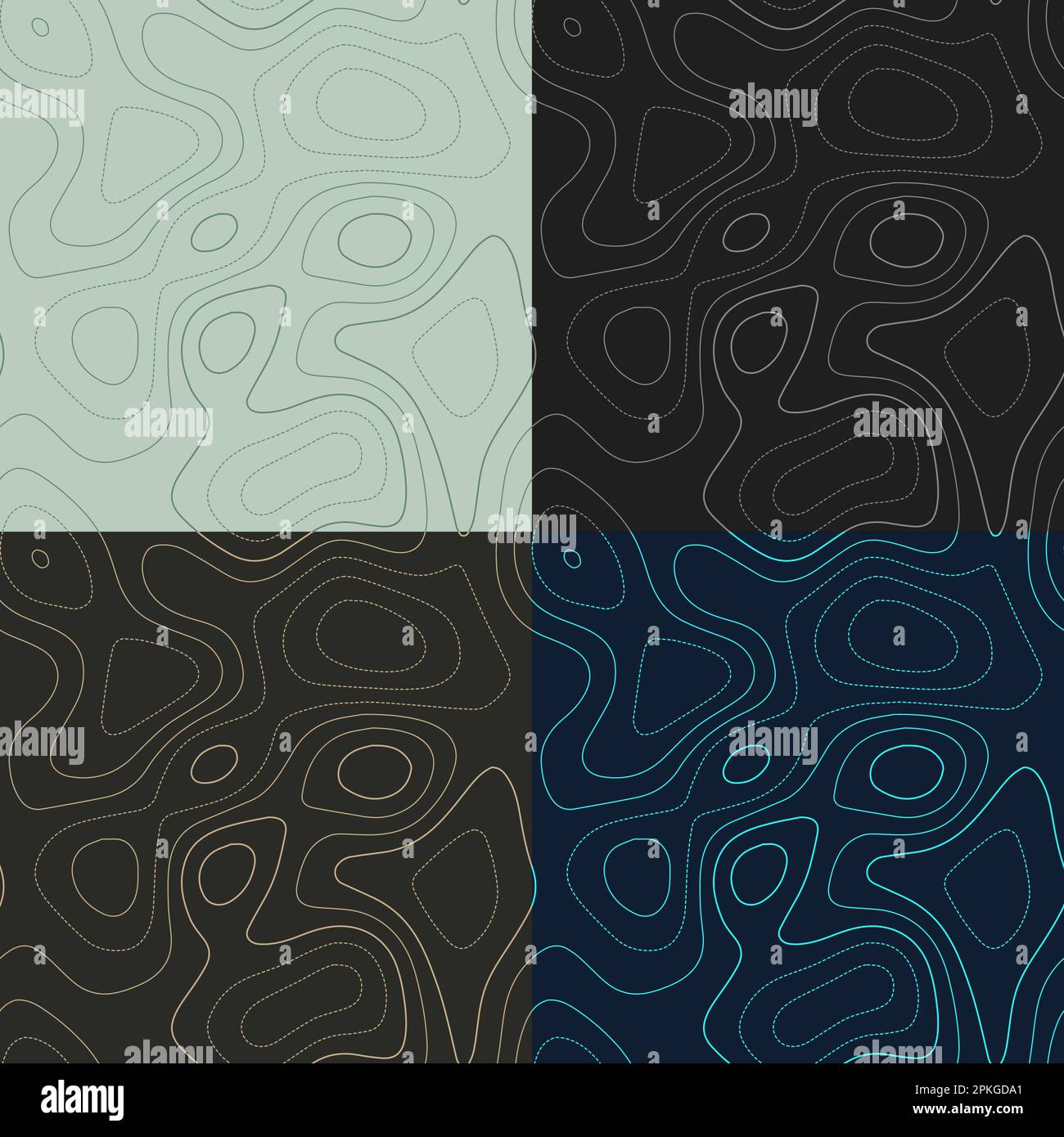 Topography patterns. Seamless elevation map tiles. Beautiful isoline ...