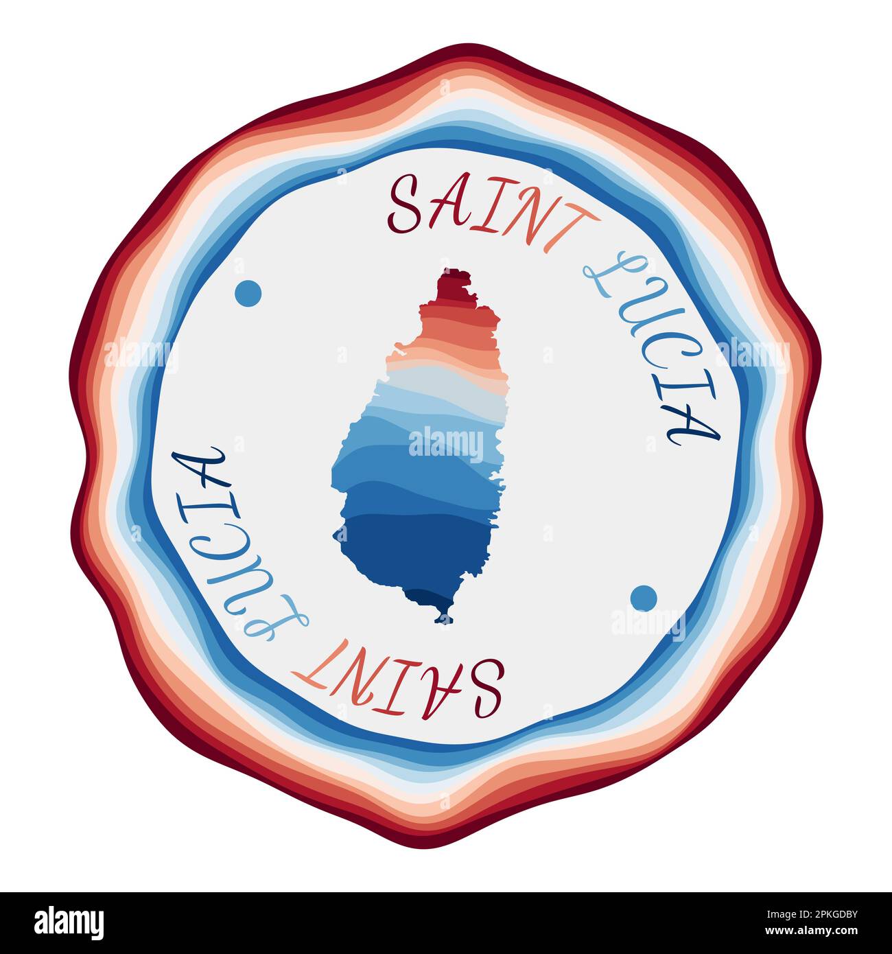 Saint Lucia badge. Map of the island with beautiful geometric waves and ...