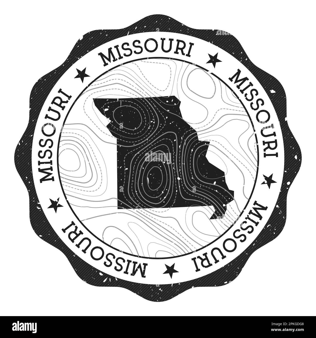 Missouri outdoor stamp. Round sticker with map of US state with ...