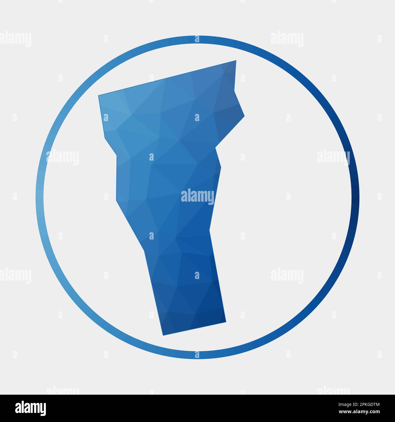 Vermont icon. Polygonal map of the US state in gradient ring. Round low ...