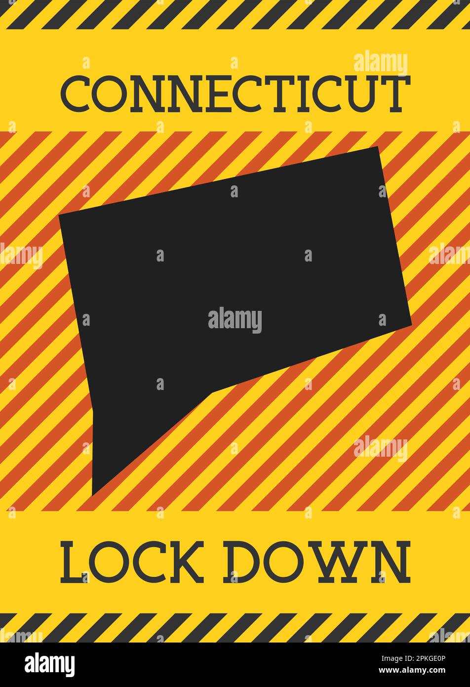 Connecticut Lock Down Sign. Yellow us state pandemic danger icon ...