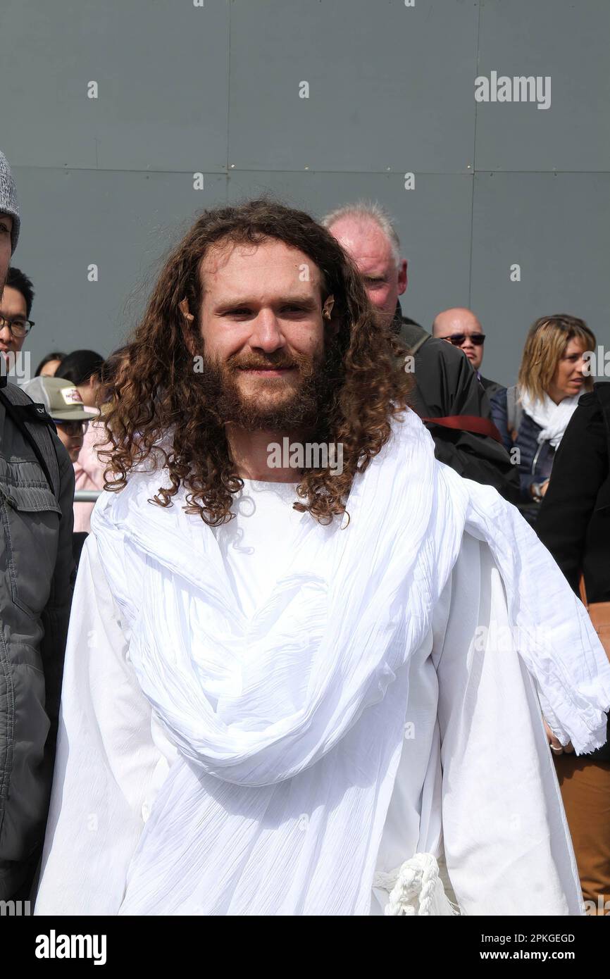 London, UK. 07th Apr, 2023. Jesus performed by Peter Bergin poses for ...
