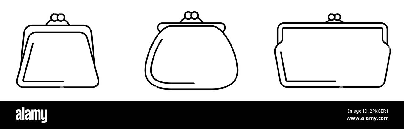 Wallet icon. Set of black linear icons of wallets on white background ...