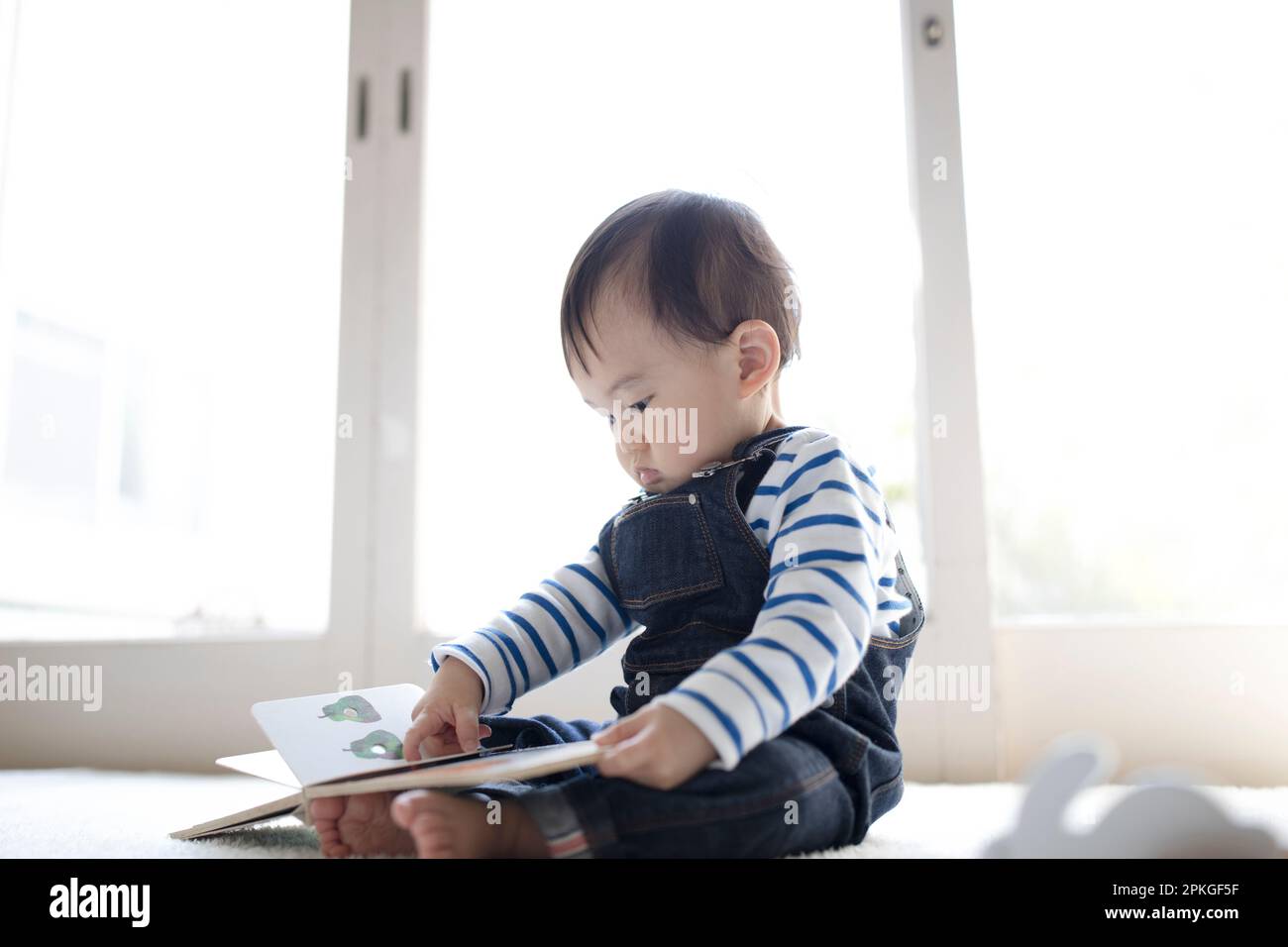 Baby looking at picture book Stock Photo - Alamy