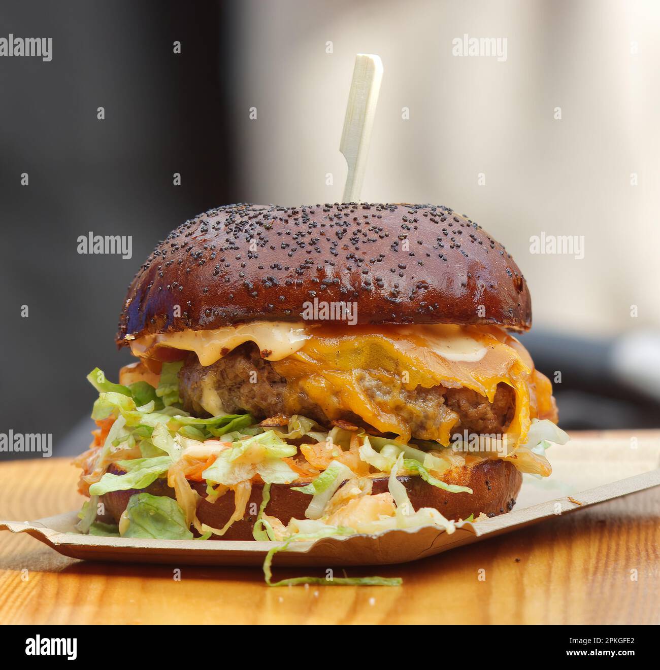 Fresh chipotle burger at farmers street food market in Karlin, Prague ...