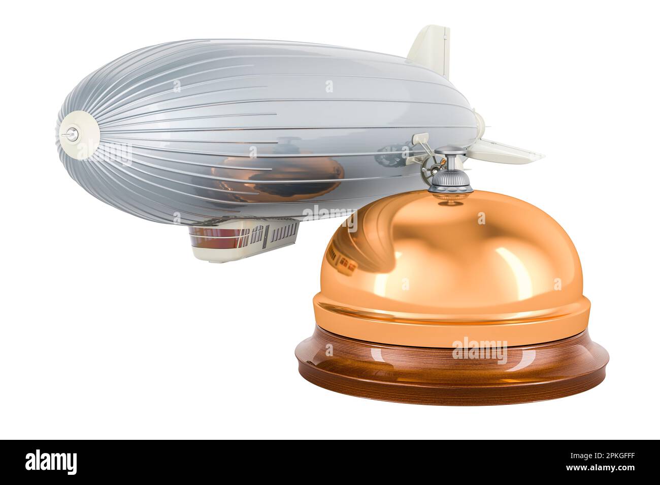 Airship or dirigible balloon with reception bell, 3D rendering isolated ...
