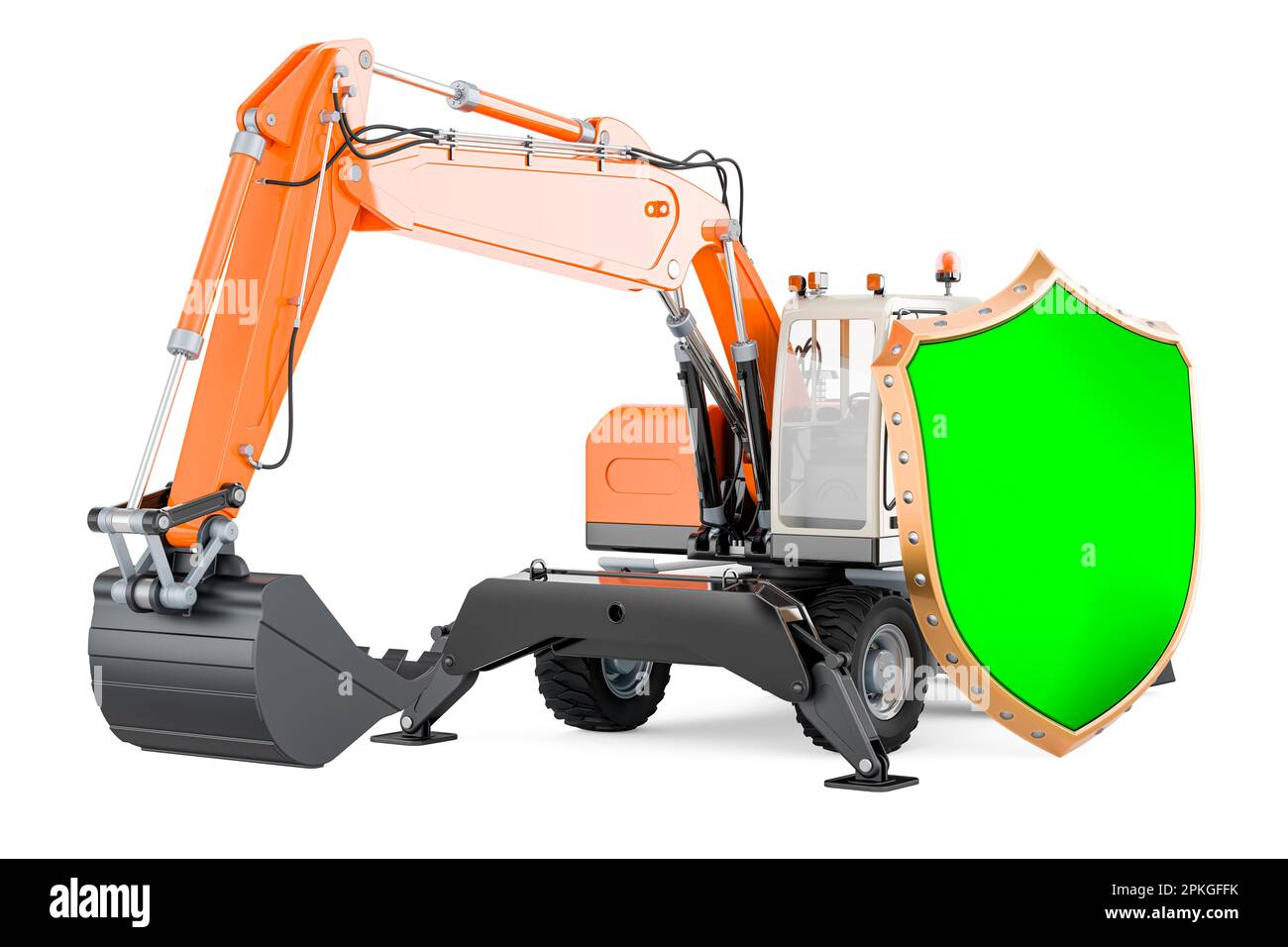 Excavator with shield, 3D rendering isolated on white background Stock ...