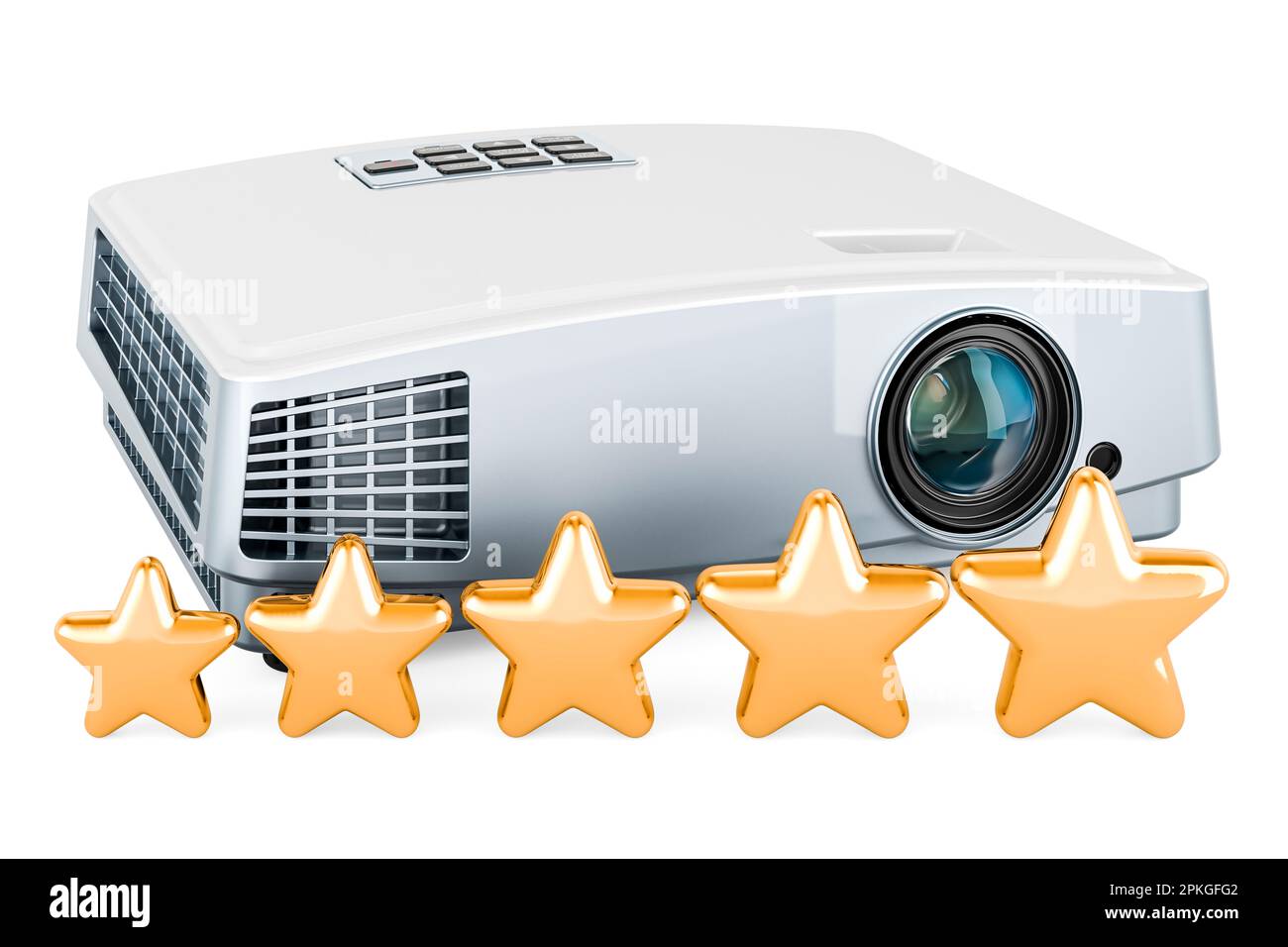 Projector with five golden stars, 3D rendering isolated on white ...