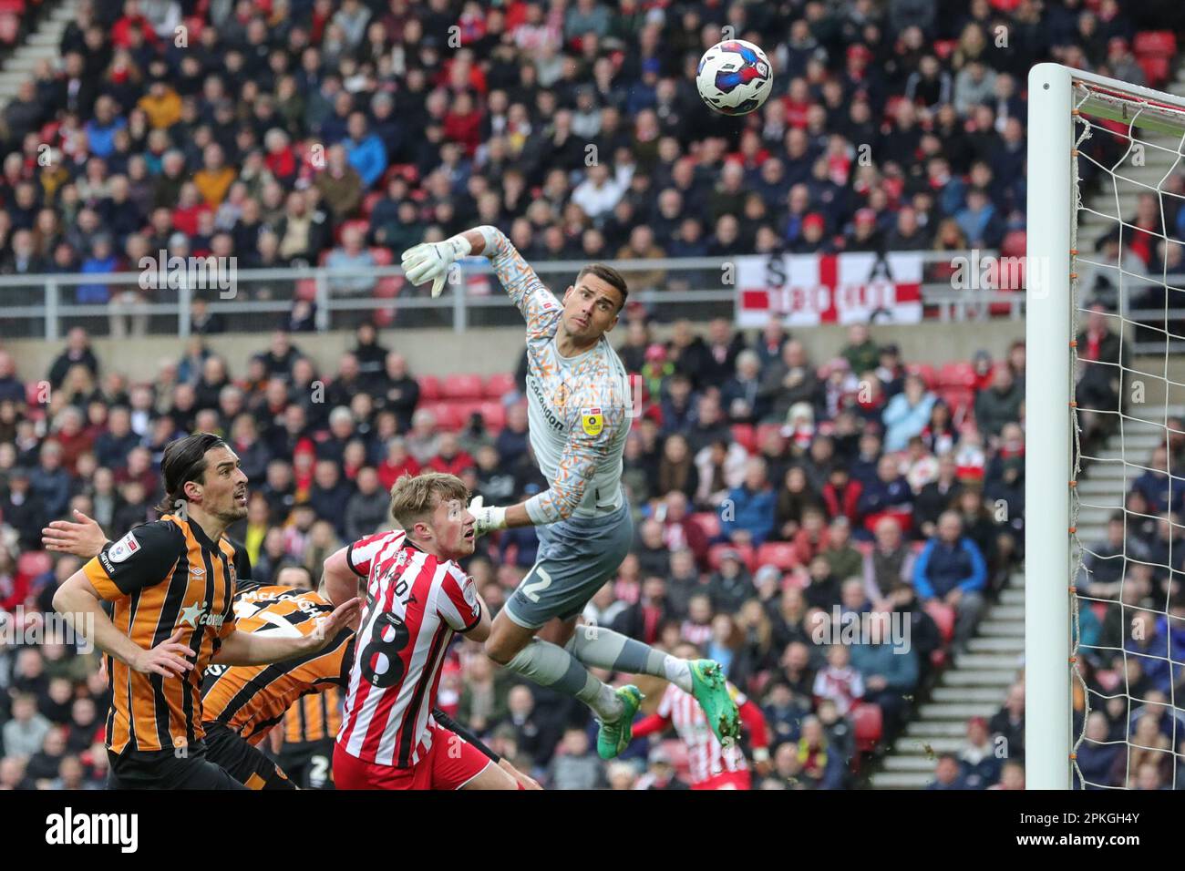 Karl Darlow #12 of Hull City makes a fingertip save during the Sky Bet ...