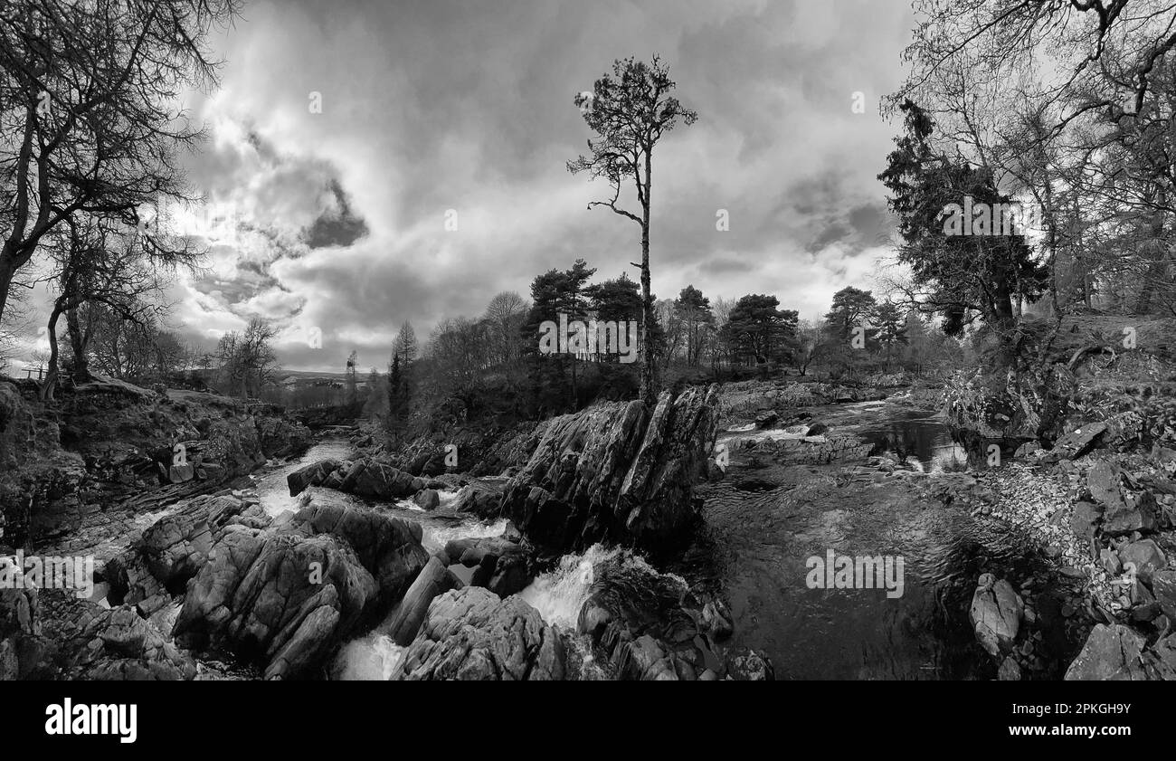Cassley Waterfalls panorama, Scotland Stock Photo - Alamy