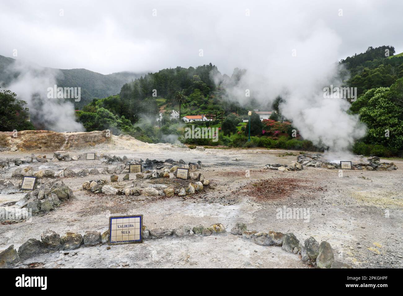 Hot thermal springs in Furnas village, Sao Miguel island, Azores ...