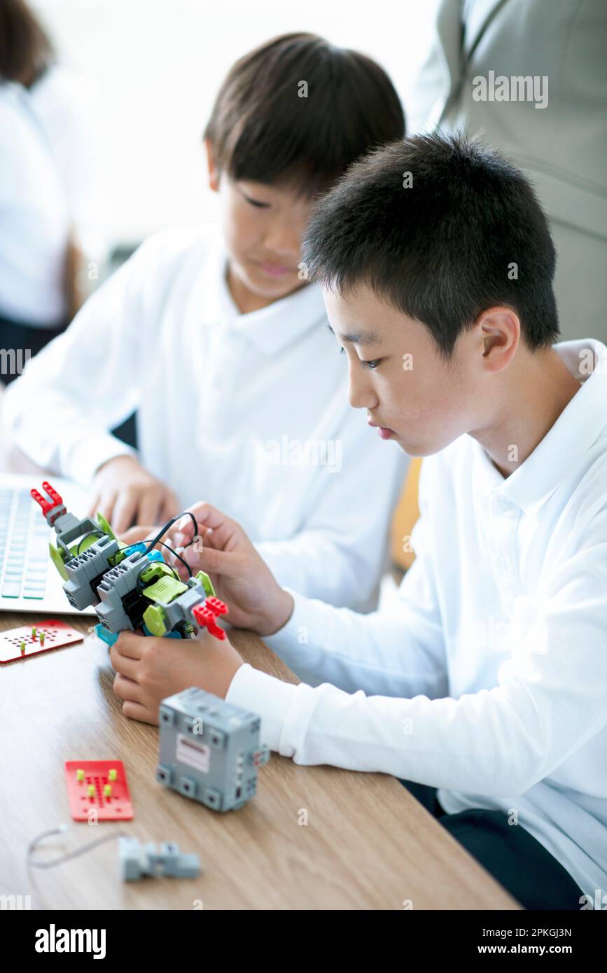 Elementary school students studying programming Stock Photo - Alamy