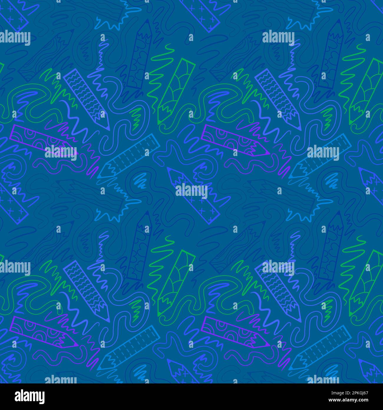 Cartoon doodle markers seamless school pencil and blackboard pattern ...