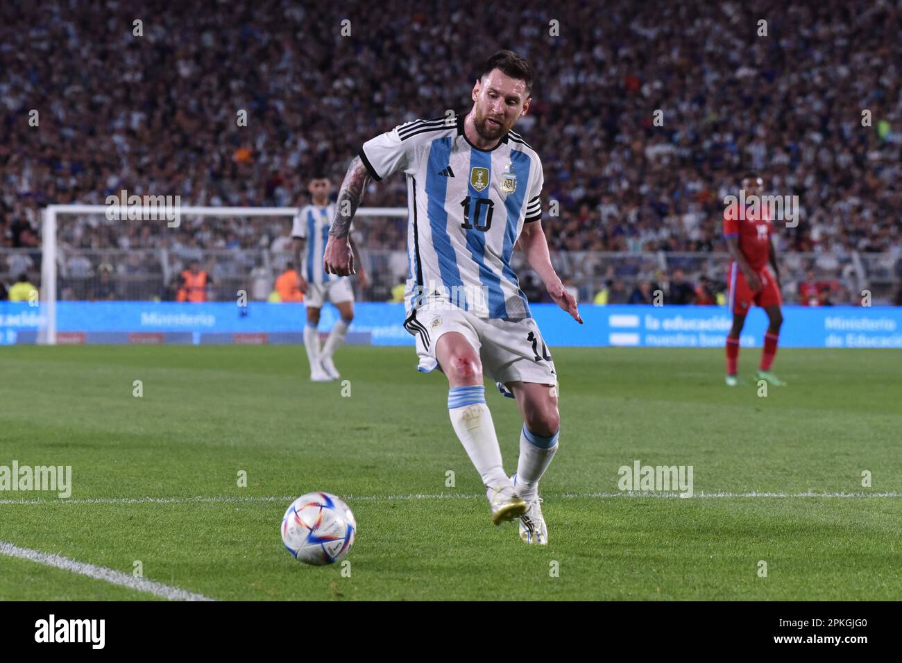 BUENOS AIRES, ARGENTINA - APRIL 23: Lionel Messi during a match between ...