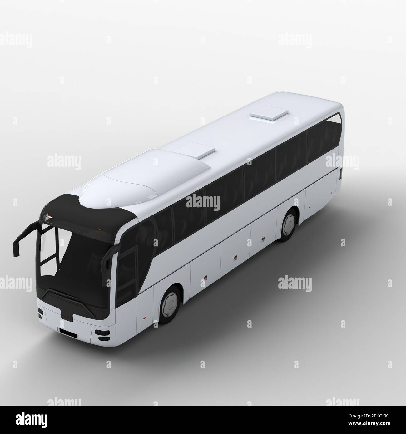 A public transit bus on a white background, with a visible shadow cast ...