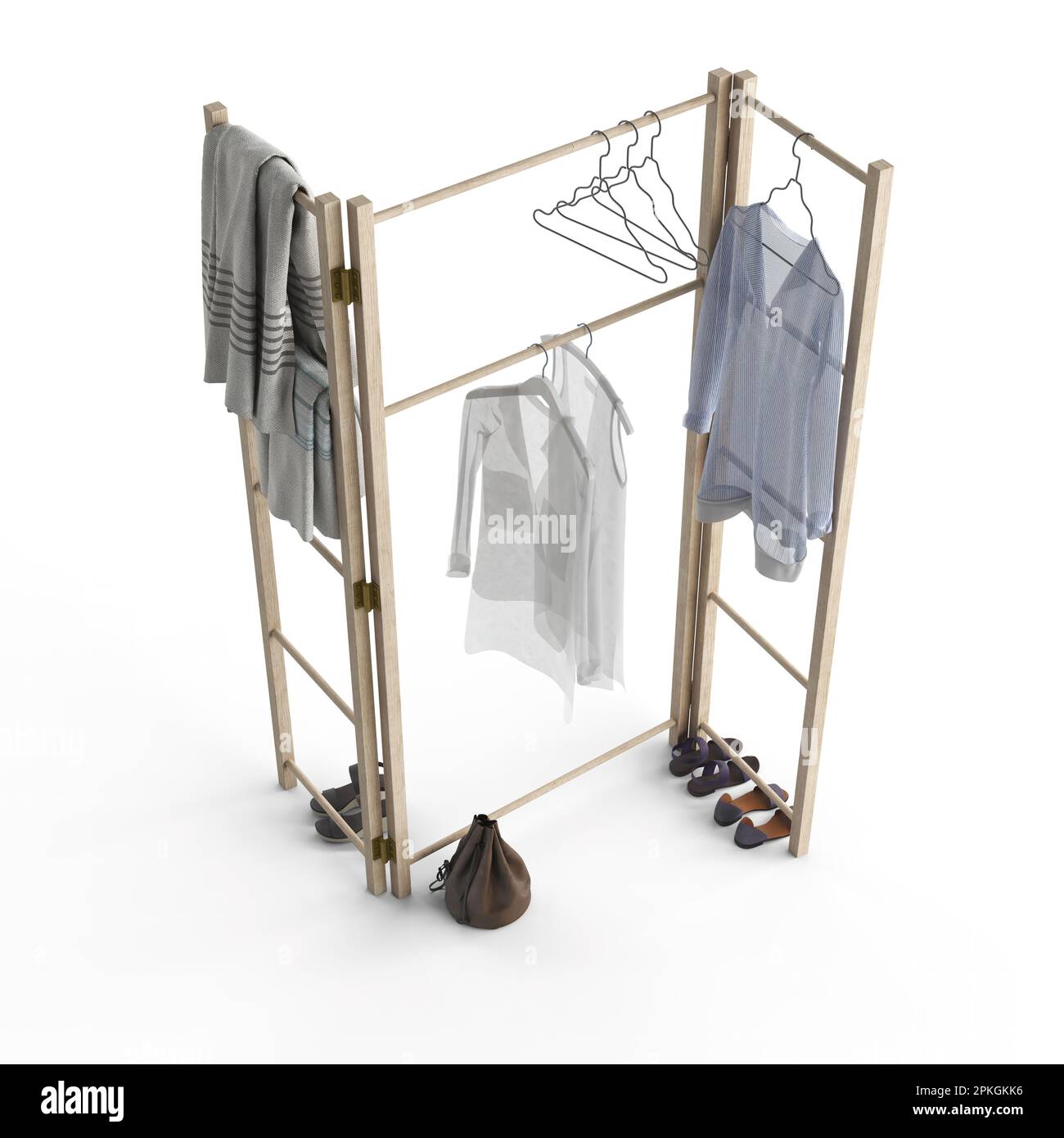 Multiple coat hangers for organizing clothing and footwear isolated on ...