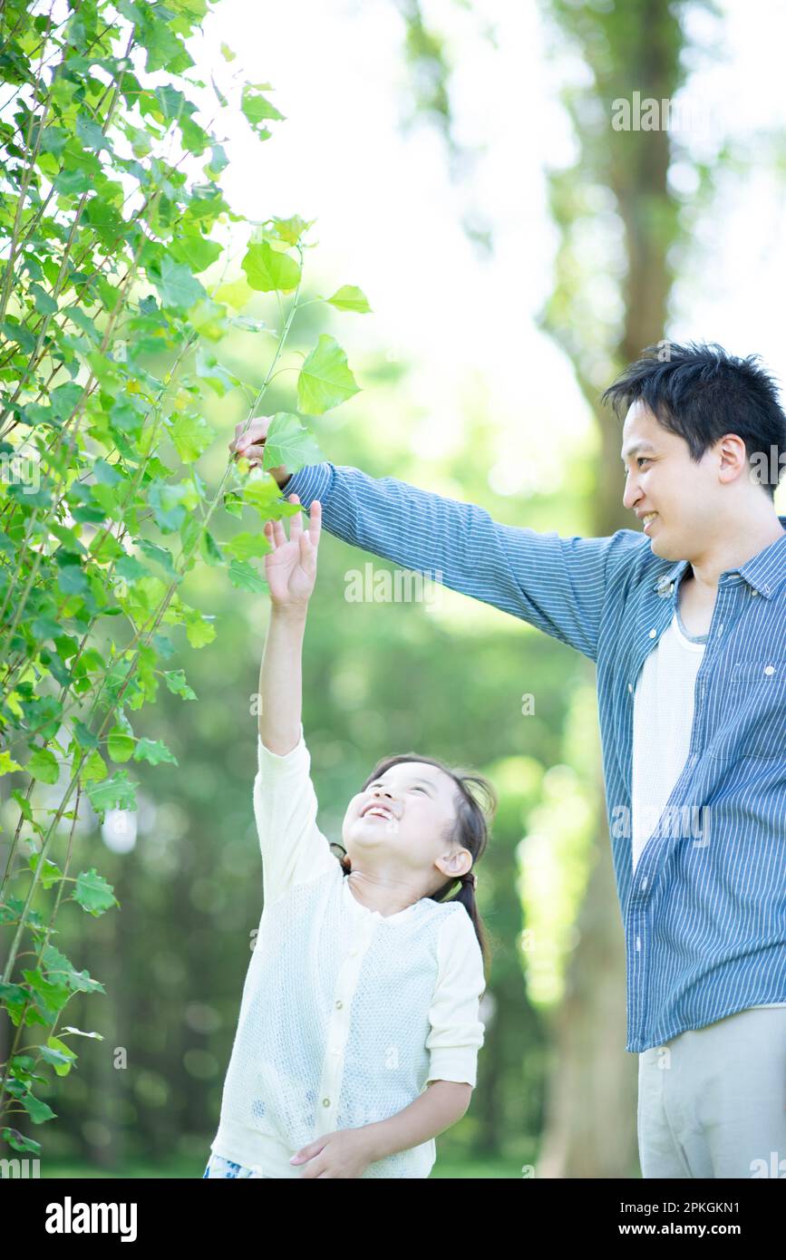 Parent and child observing a plant Stock Photo - Alamy