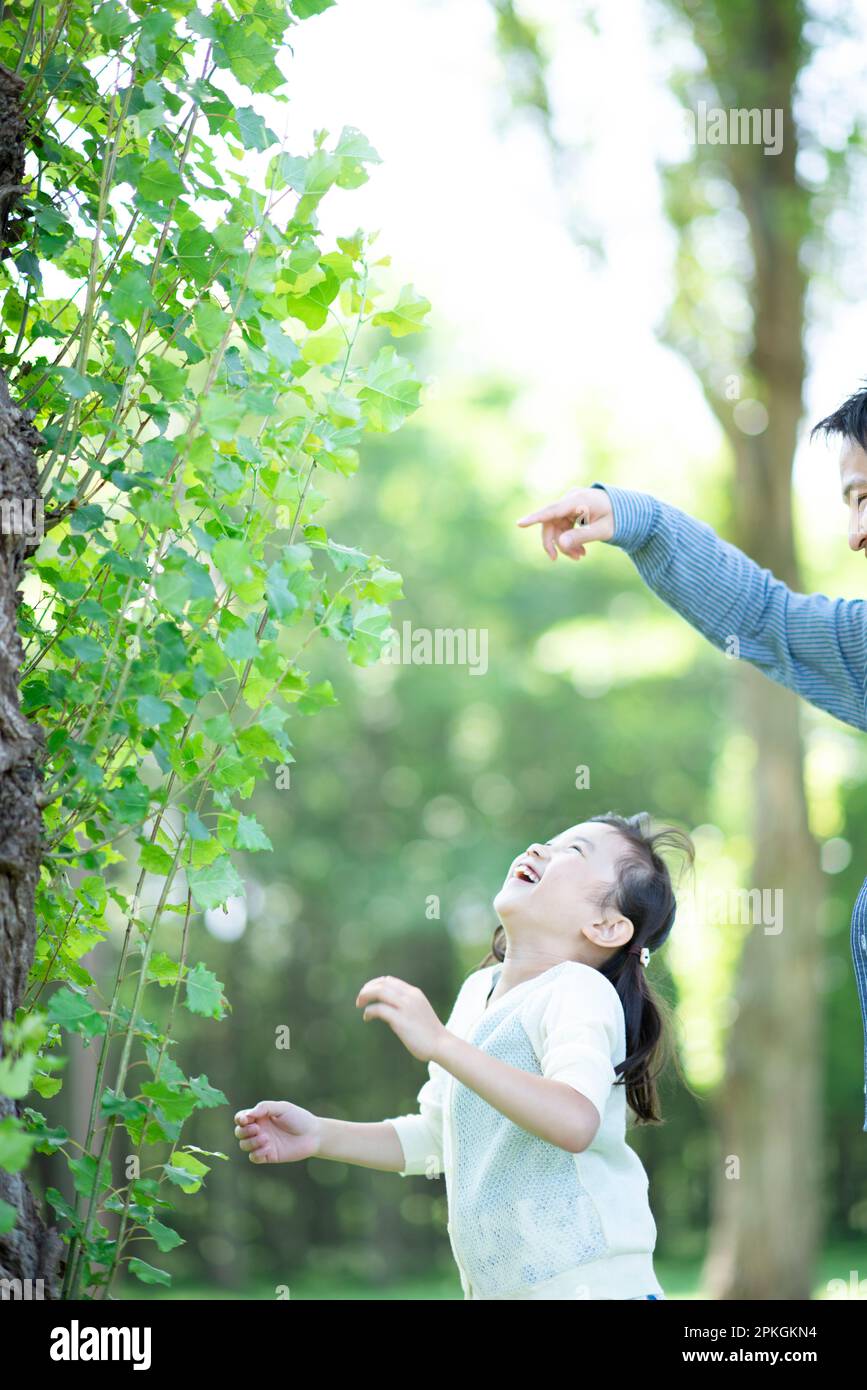 Parent and child observing a plant Stock Photo - Alamy